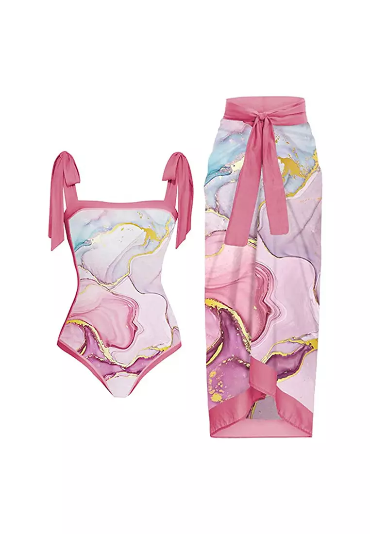 ZITIQUE Two-Piece Set - One-Piece Spa Swimsuit With Chiffon Cover Up ...