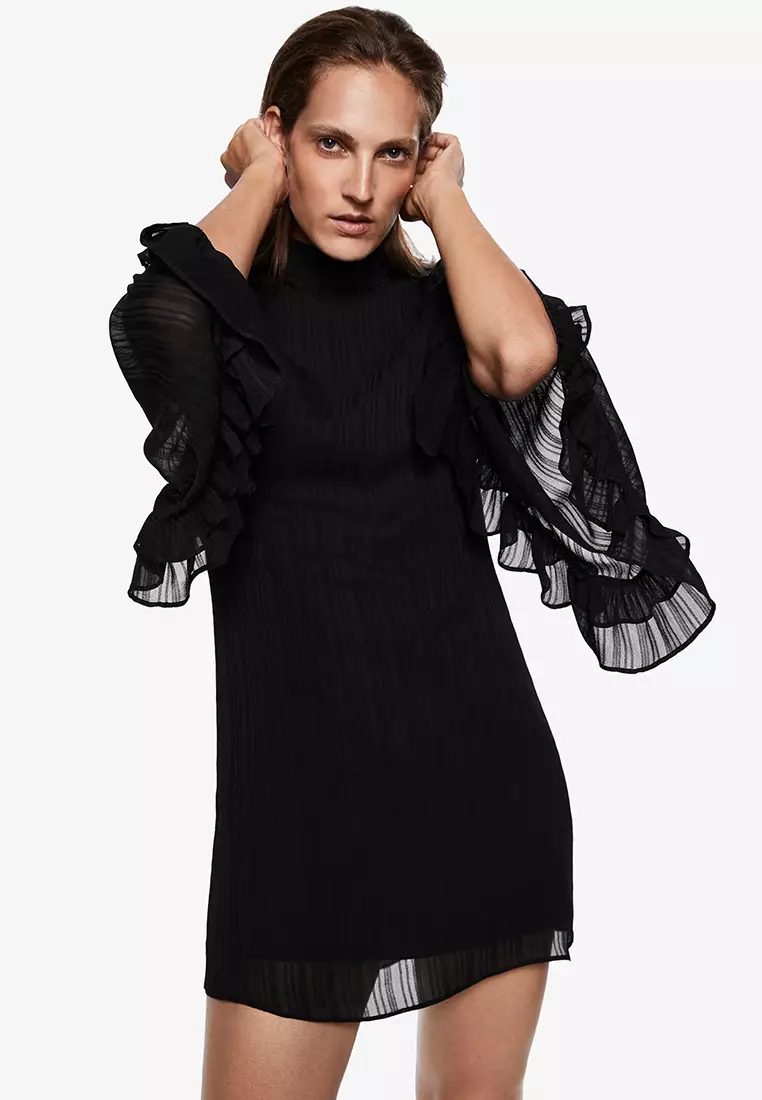 Buy Mango Ruffled Sleeve Dress 2025 Online | ZALORA Philippines