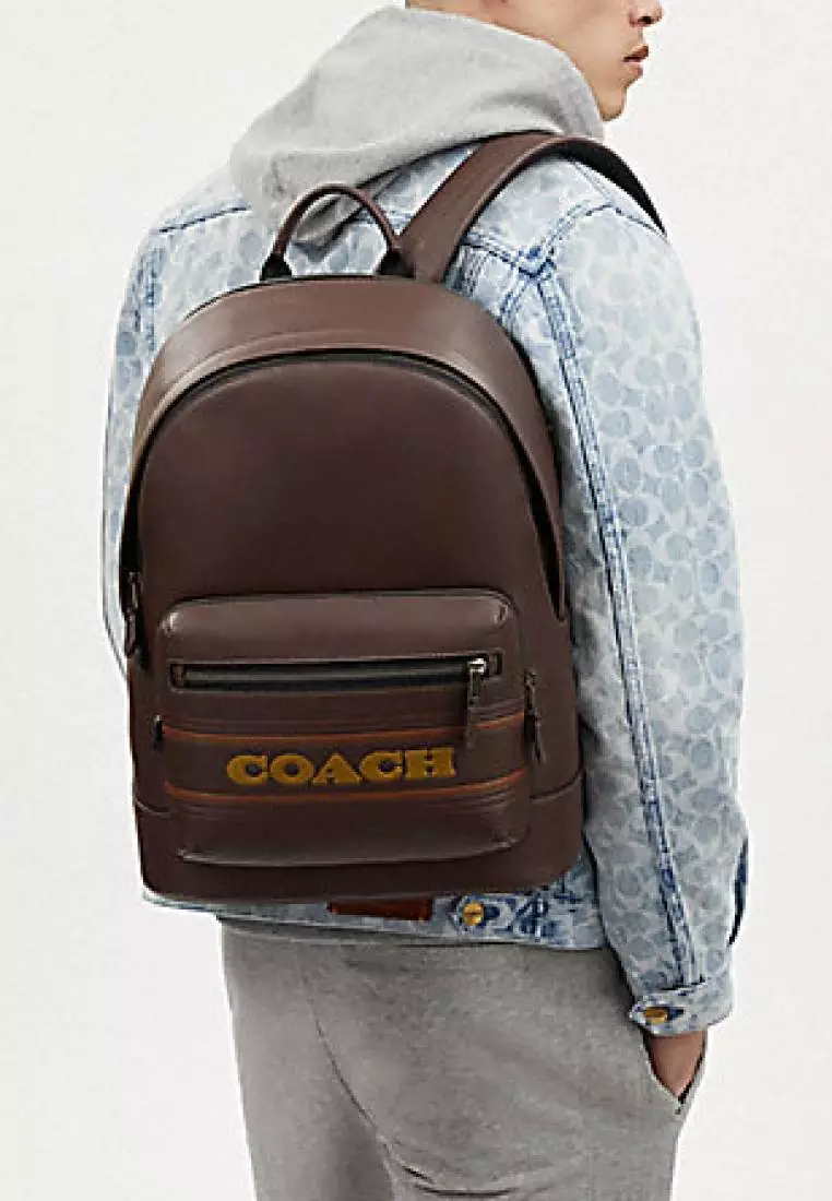 Jual Coach Coach West Backpack With Coach Stripe Mahogany Multi ...