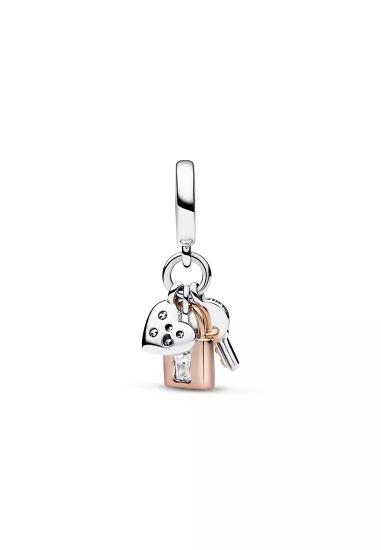 Buy PANDORA Pandora Two-tone Key, Padlock & Heart Triple Dangle Charm ...