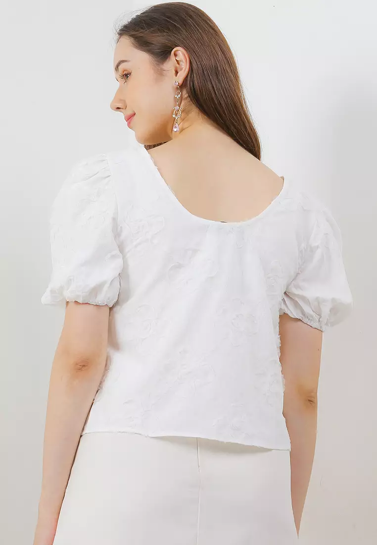 Jual Chic Simple Puff Sleeve 3D Flo Emb Blouse Original 2025 | ZALORA Indonesia