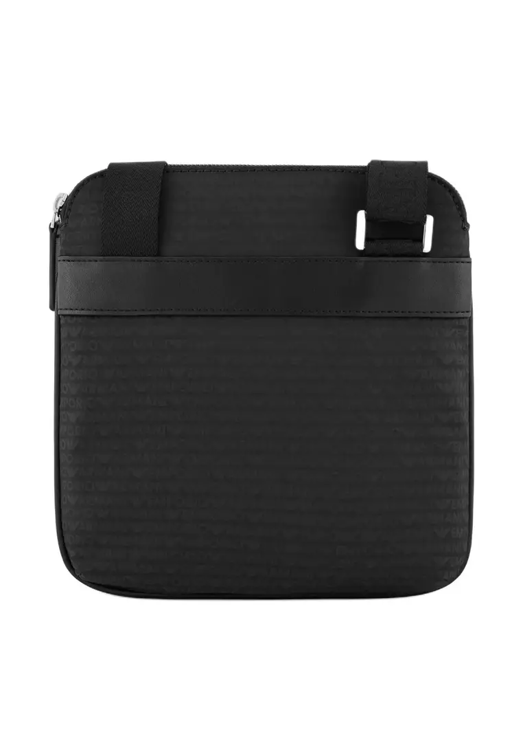 Buy Emporio Armani Flat Nylon Shoulder Bag with All-Over Jacquard Logo ...