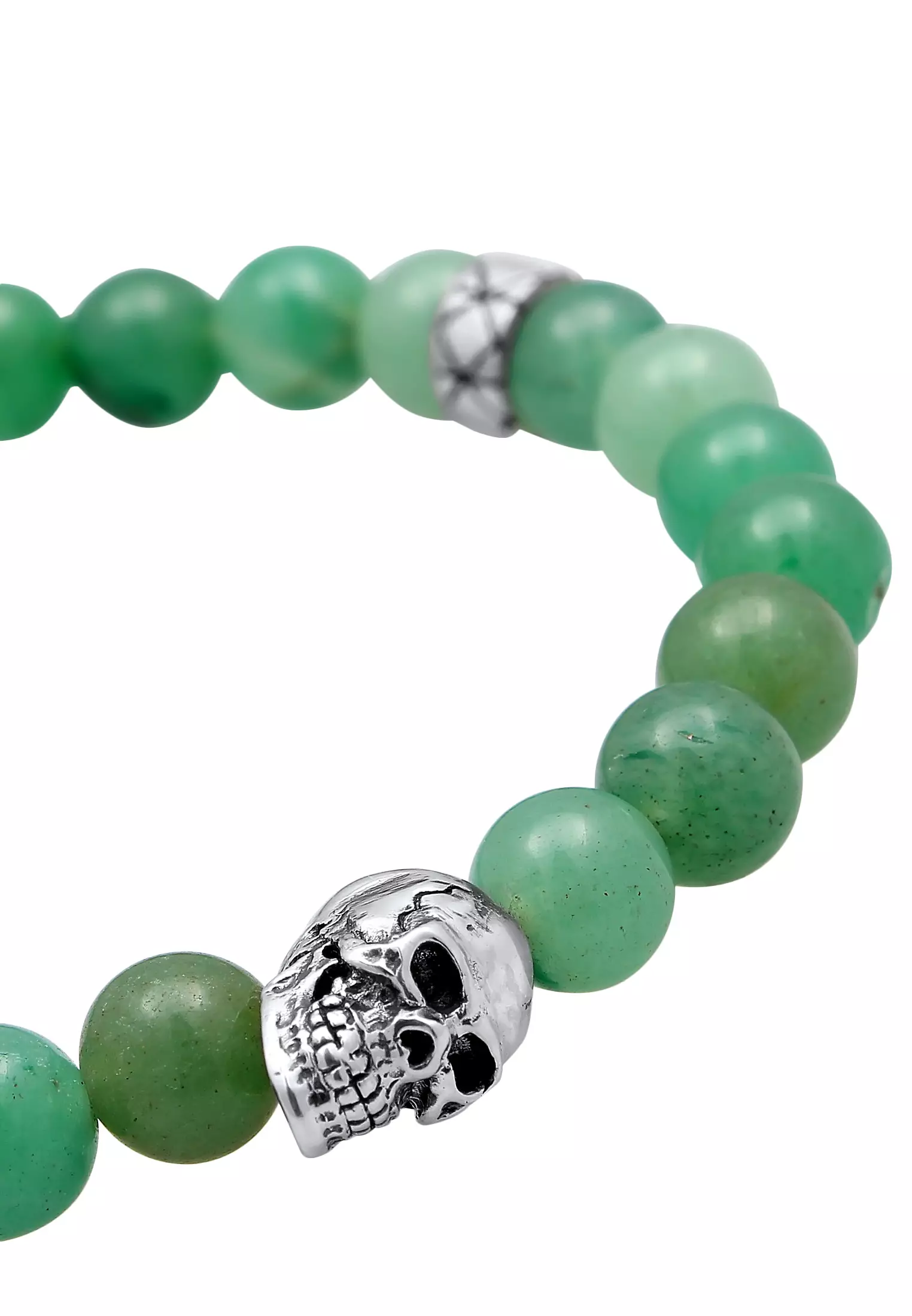 Buy Kuzzoi Men's Green Aventurine Bead Bracelet – Silver Skull Detail ...