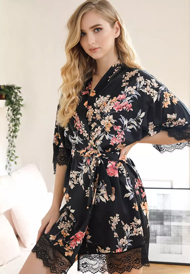 Buy LYCKA LCB8049-Lady One Piece Casual Robe Nightwear-Black 2025 ...