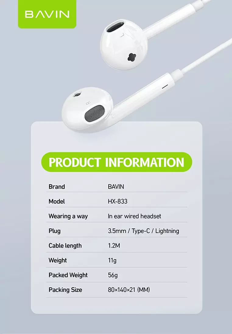 Buy BAVIN HX833 Audio Bass Sound High Quality HIFI Earphone For iPhone ...