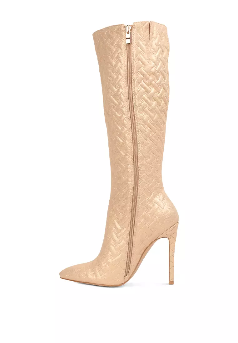 Buy London Rag Beige tinkles quilted high heeled calf boots Online ...