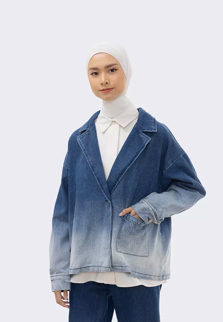 Jual RIAMIRANDA Ria Miranda Blue Denim Clarisa Jacket Original 2025 ...