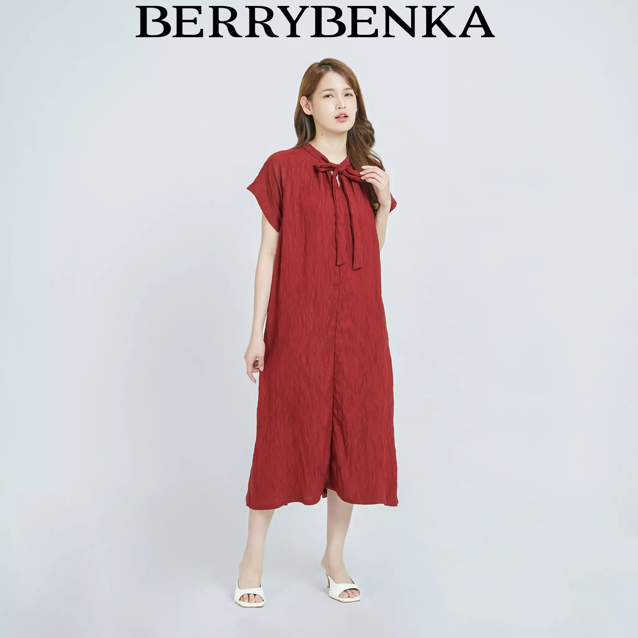Jual Berrybenka Label Yonnie Loose Bow Dress Maroon Original 2026 ...