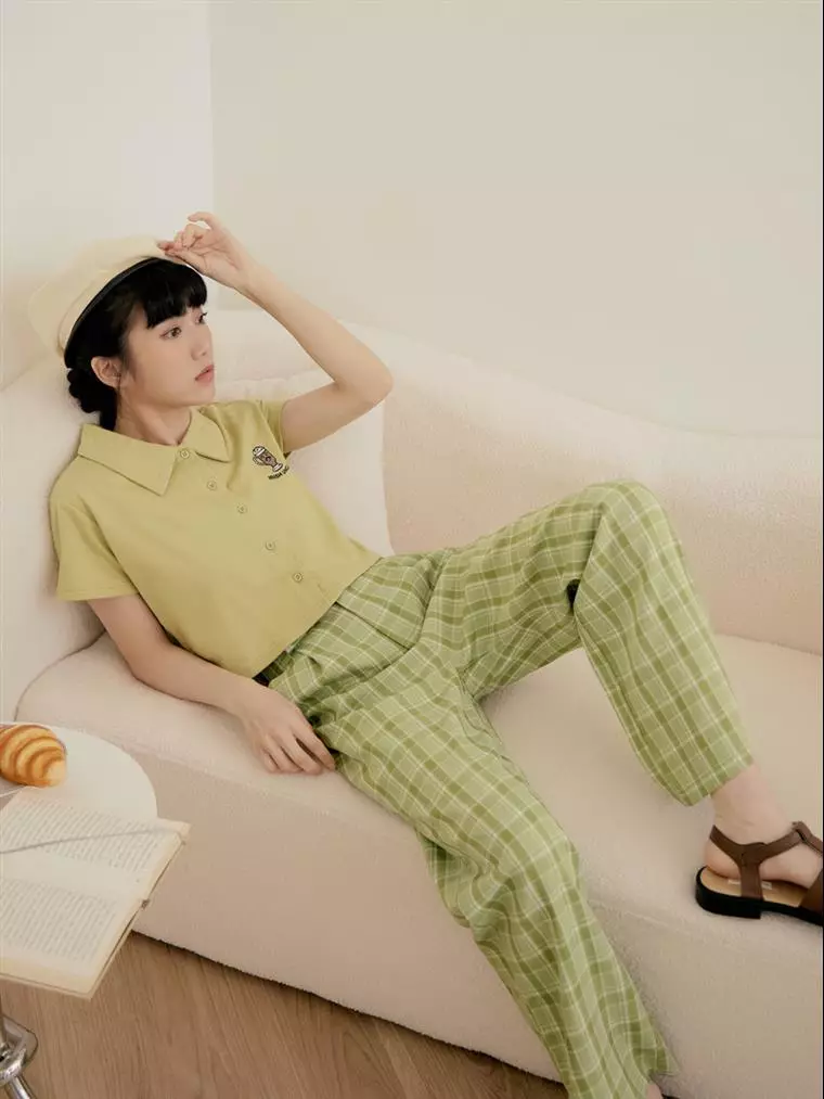 Buy OBSTYLE Café Family．Retro Plaid Wide Leg Floor-Length Pants [KG1573 ...