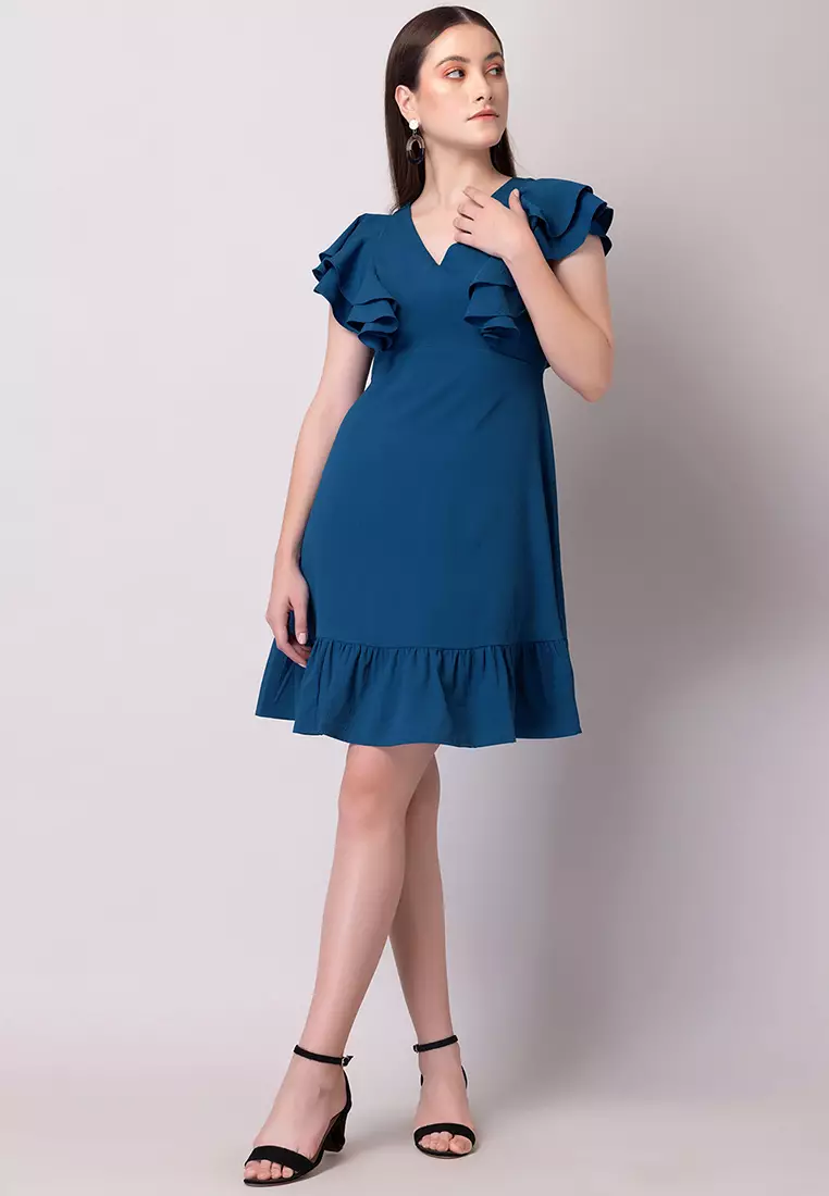 Buy FabAlley Dark Blue Ruffled Mini Dress 2025 Online | ZALORA Philippines