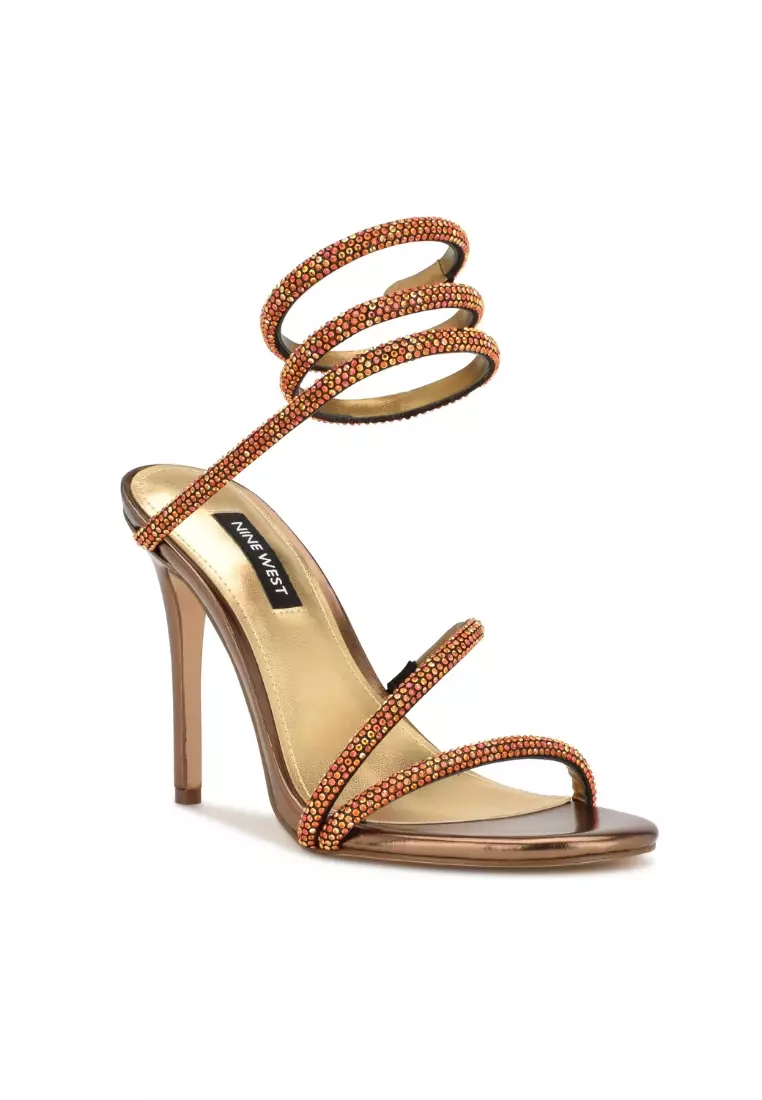 Buy Nine West Nine West Maskil Ankle Wrap Heeled Dress Sandals Gold ...