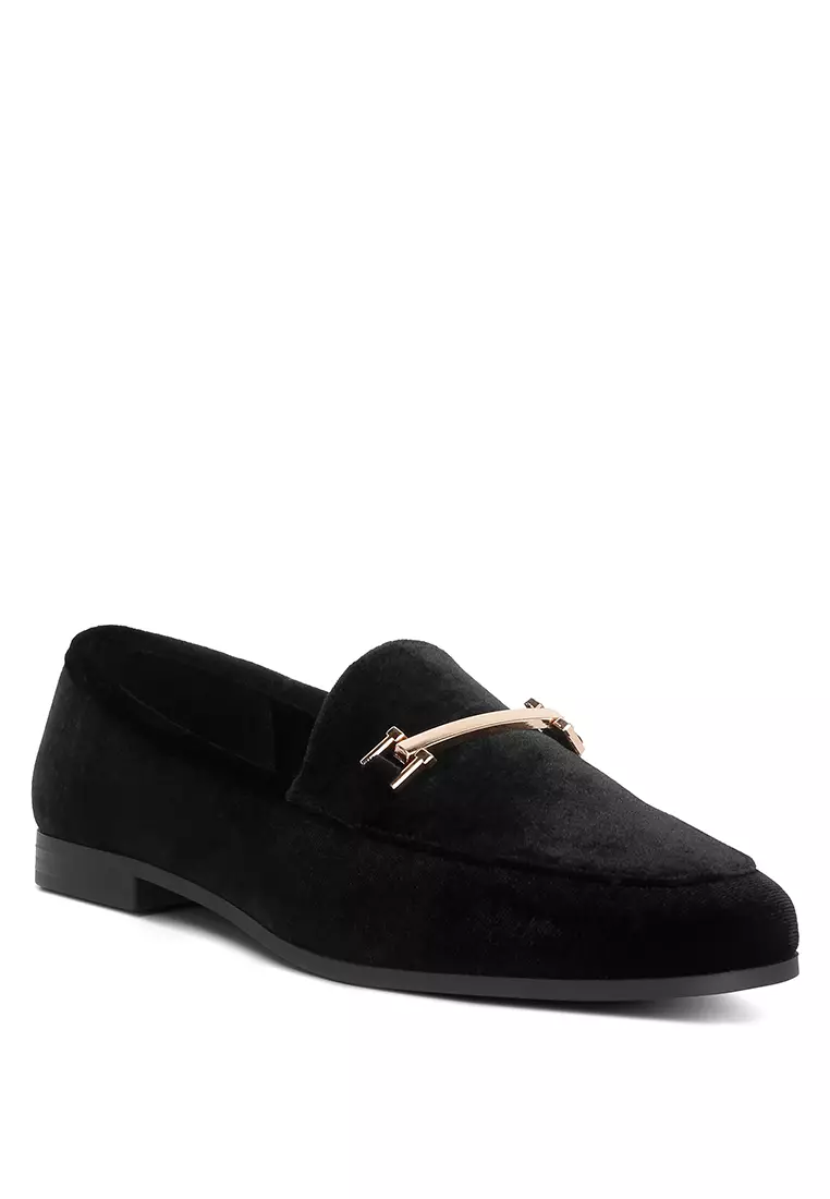 Buy London Rag Black Horsebit Embellished Velvet Loafers Online ...