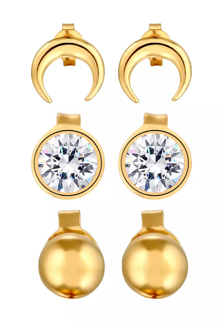Buy ELLI GERMANY Swarovski® Crystal Moon Earring Set – Gold-Plated ...