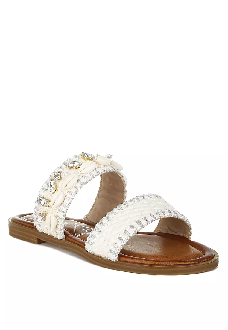 Buy London Rag Shell & Diamante slip-on Sandals in White 2026 Online ...