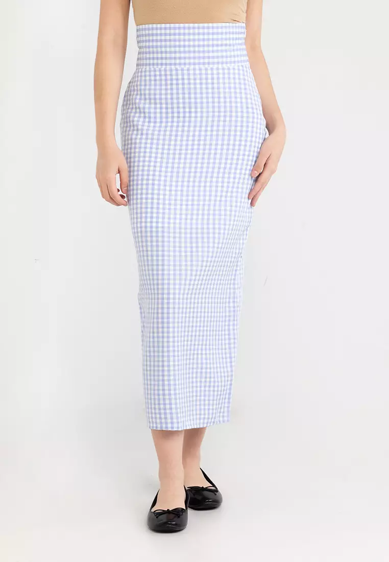 Buy Heather High Waist Gingham Slit Narrow Skirt 2026 Online | ZALORA