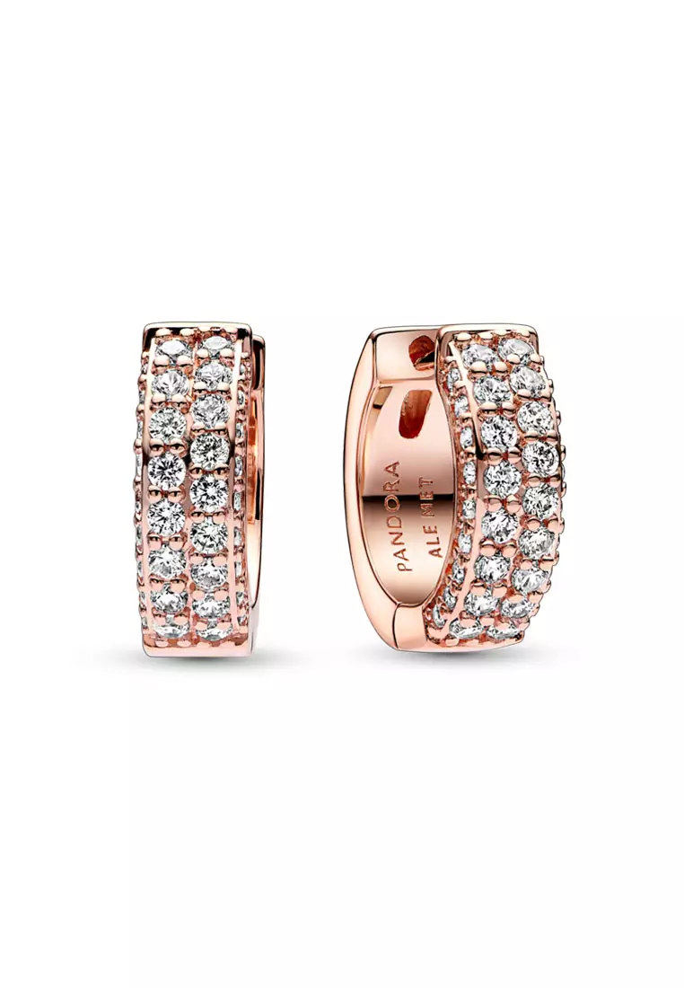 Buy PANDORA Pandora 14K Rose Gold Plated Timeless Pavé Double-row Hoop ...
