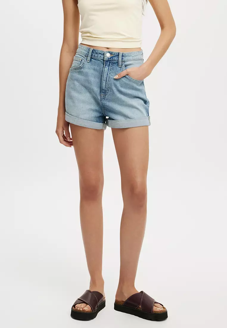 Buy Cotton On High Rise Classic Stretch Denim Shorts Online | ZALORA ...
