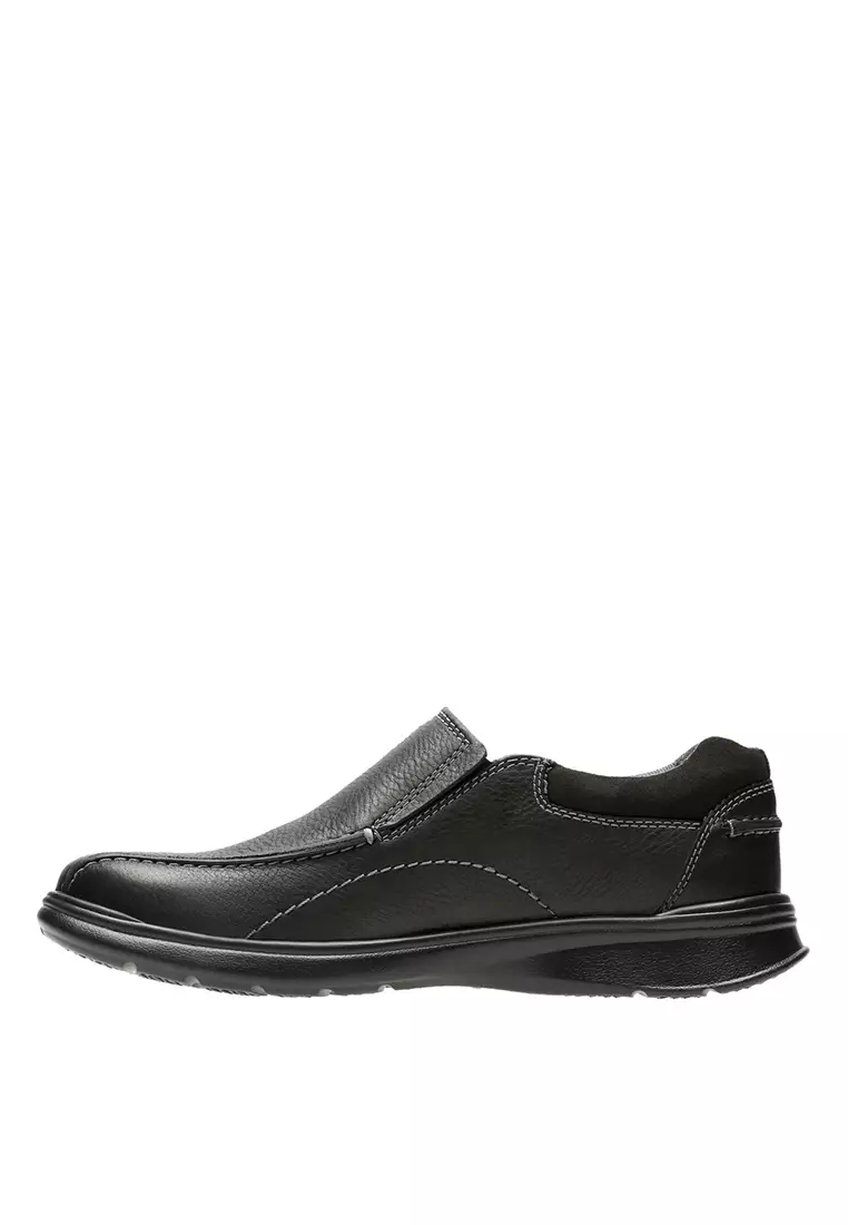 Buy CLARKS Mens Cotrell Step Slip on Shoes Black Oily Lea - Wide Feet ...