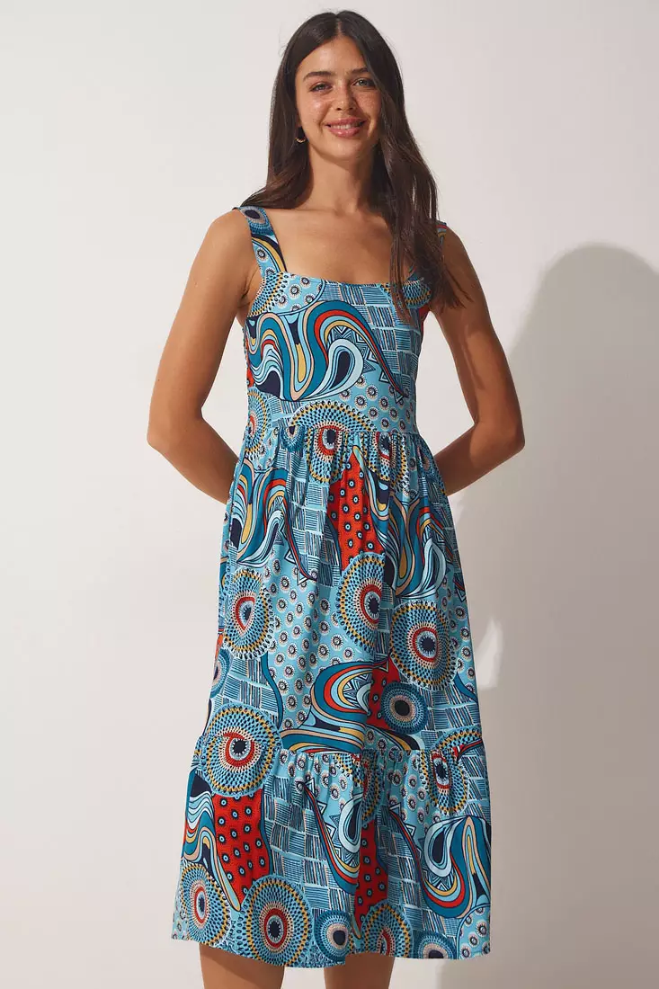 Buy Happiness Istanbul Floral Square Collar Summer Dress 2025 Online ...