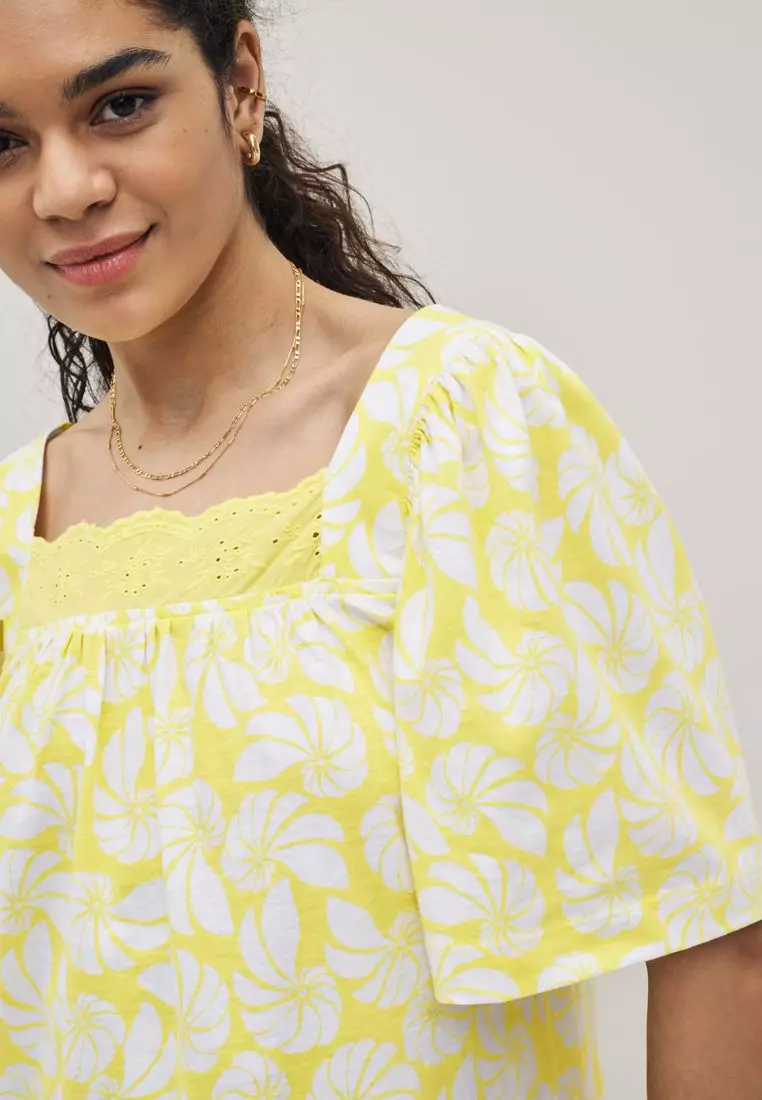 Buy NEXT Square Neck Short Sleeve Broderie Trim Top Online | ZALORA ...