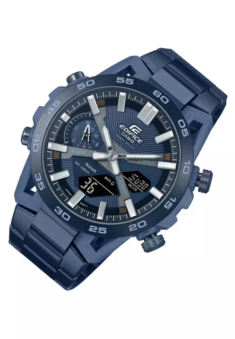 Buy CASIO Edifice "Cool Blue" Digital Analog Bluetooth Solar Watch ECB ...