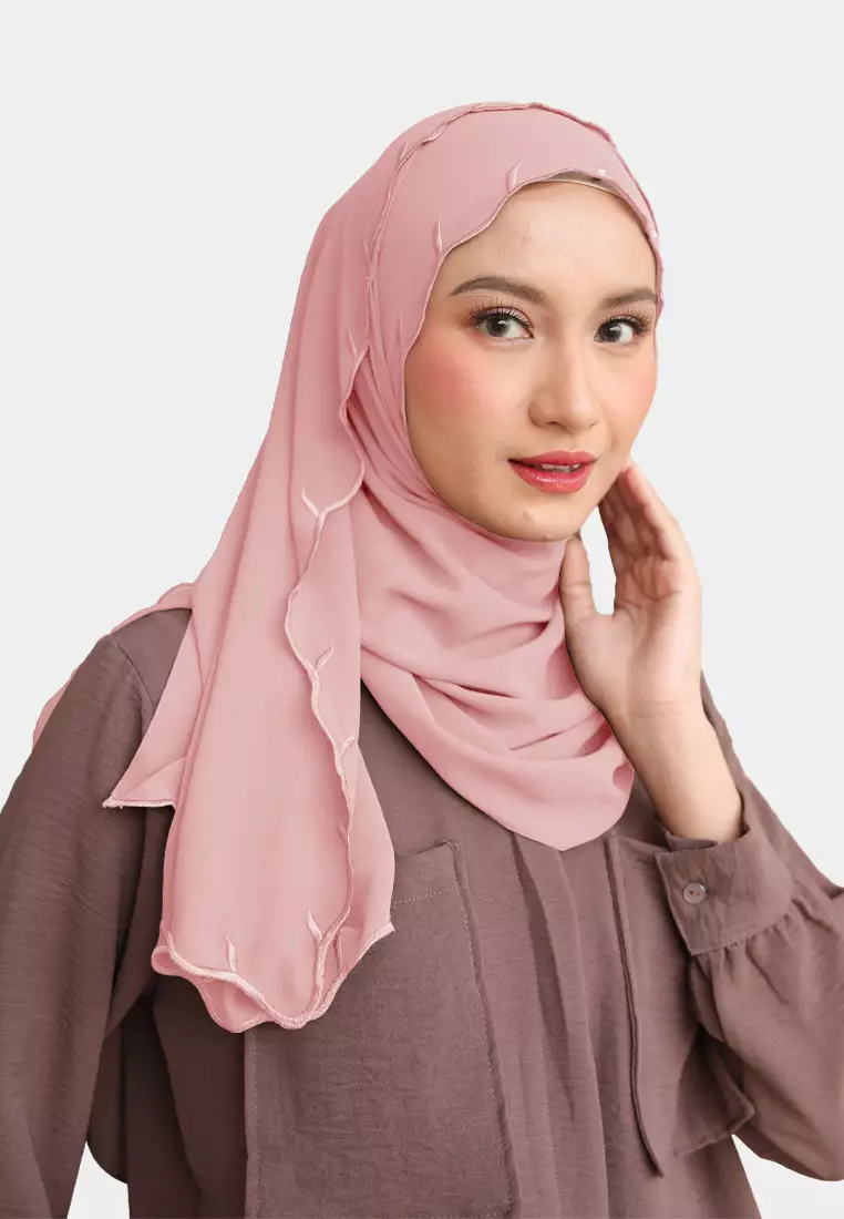 Jual zelena Pashmina Bordir Cerutty Premium (Embroidery Sulam) - Lovely Pink Original 2025 ...