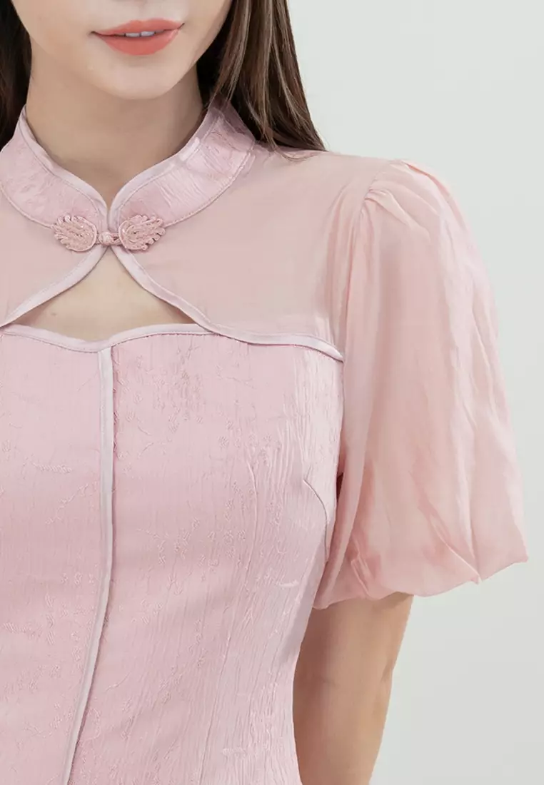 Buy BEBEBEIGE BebeBeige Sheer Short Sleeve CheongSam Mini Dinner Dress ...