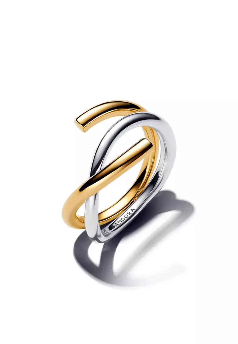 Buy PANDORA Pandora Essence 14K Gold Plated Organically Shaped Two-tone Double Ring Online ...