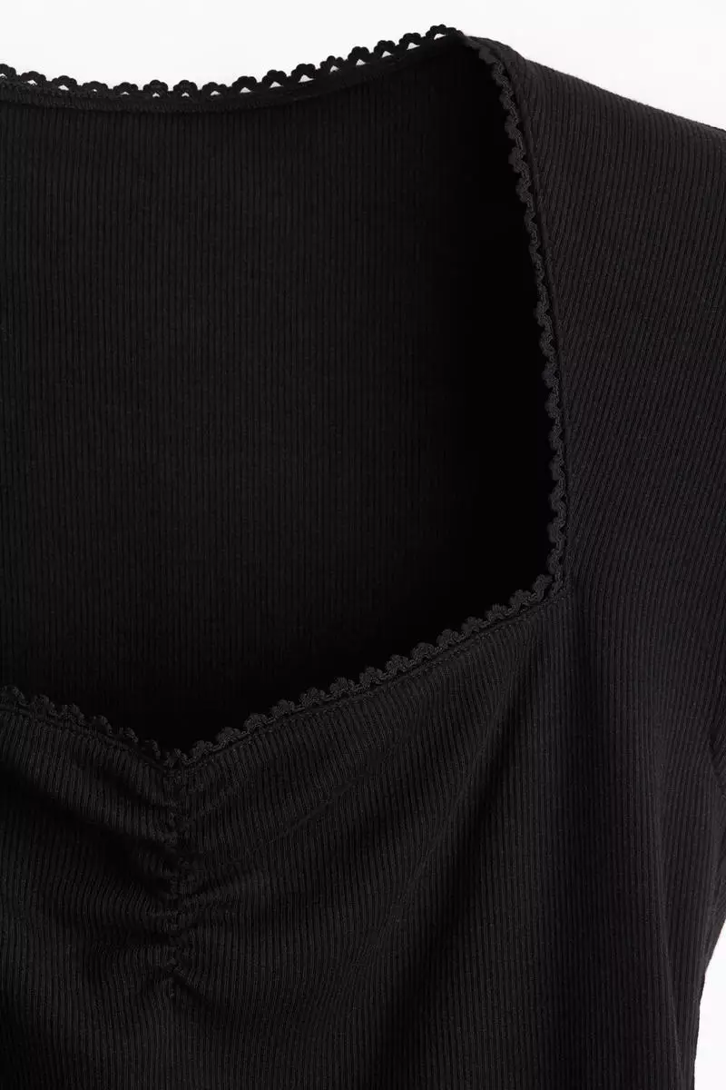 Buy H&M Ribbed sweetheart-neck top Online | ZALORA Malaysia