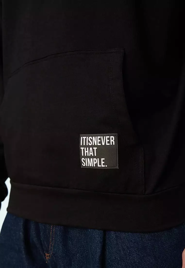 Jual Trendyol Label Applique Cotton Hooded Sweatshirt Original 2024 ...