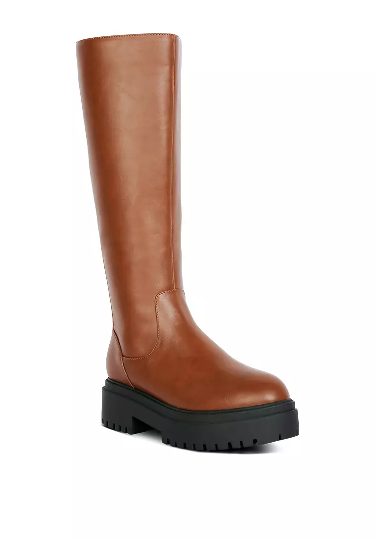 London Rag Tan Round Toe Knee High Platform Boot 2025 | Buy London Rag ...