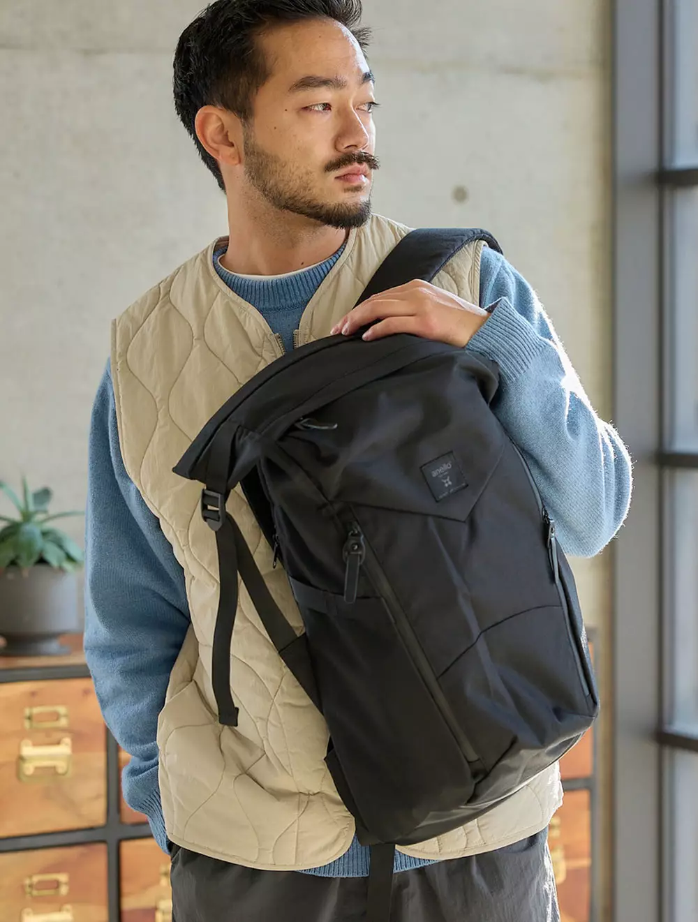 Jual Anello Anello - Solid - Roll Top Backpack - Black - Black Original ...