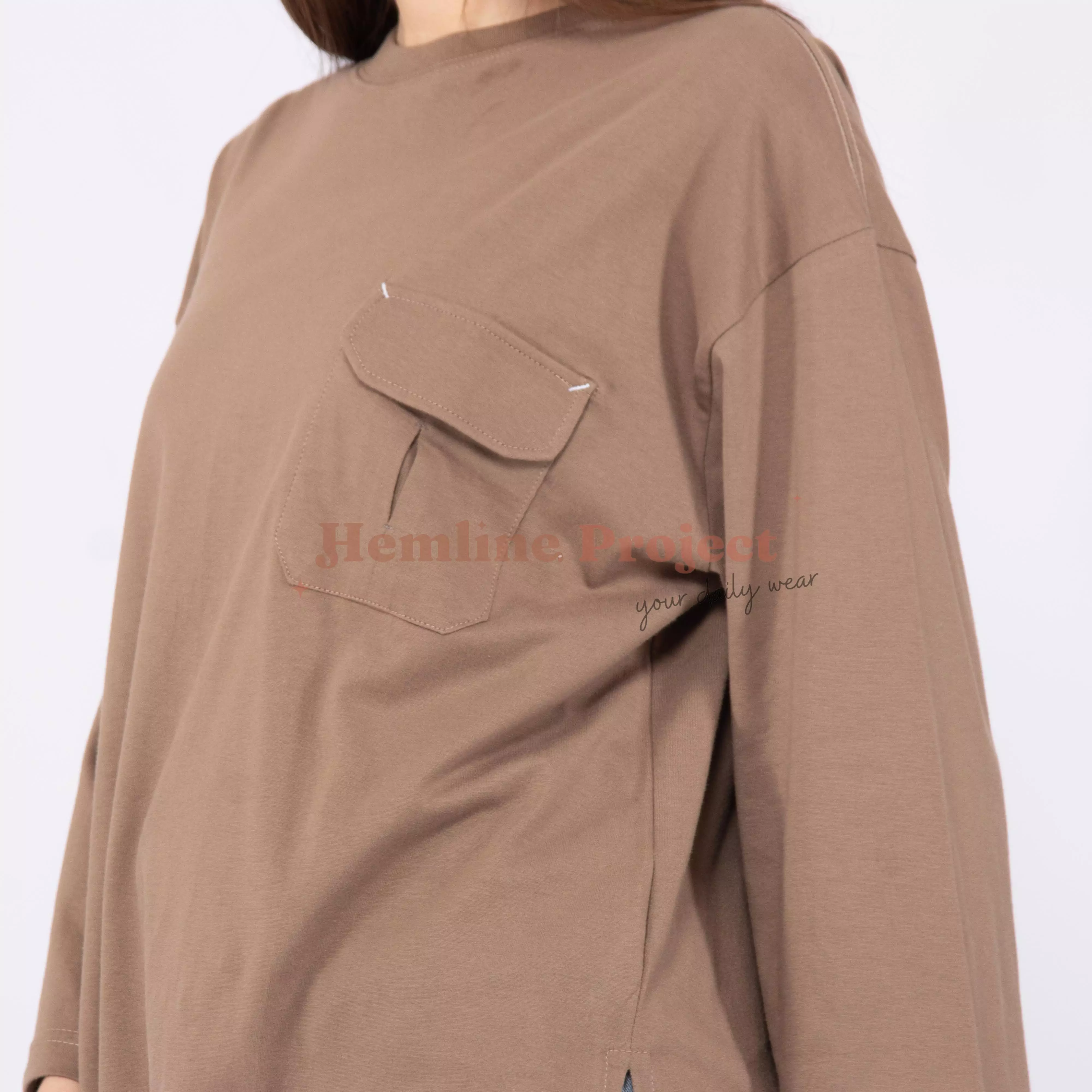 Jual Hemline Project Haura Maple Brown - Oversized Plain Top Original 2024 | ZALORA Indonesia