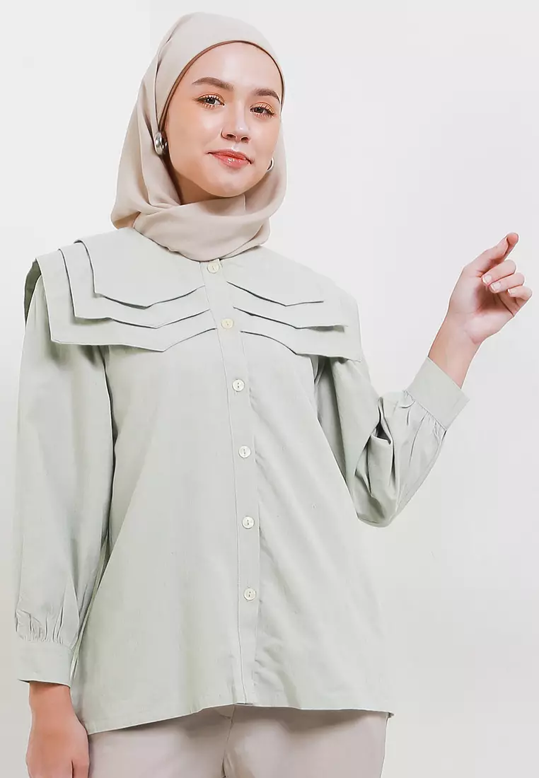 Jual MFMW MFMW Turlington Atasan Blouse Sage Green Original 2025 | ZALORA Indonesia