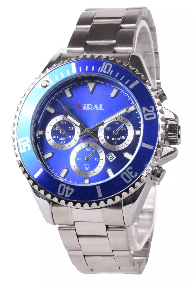 Jual Viral Viral Jam Tangan Analog Pria - Silver Blue Zinc Alloy Case ...