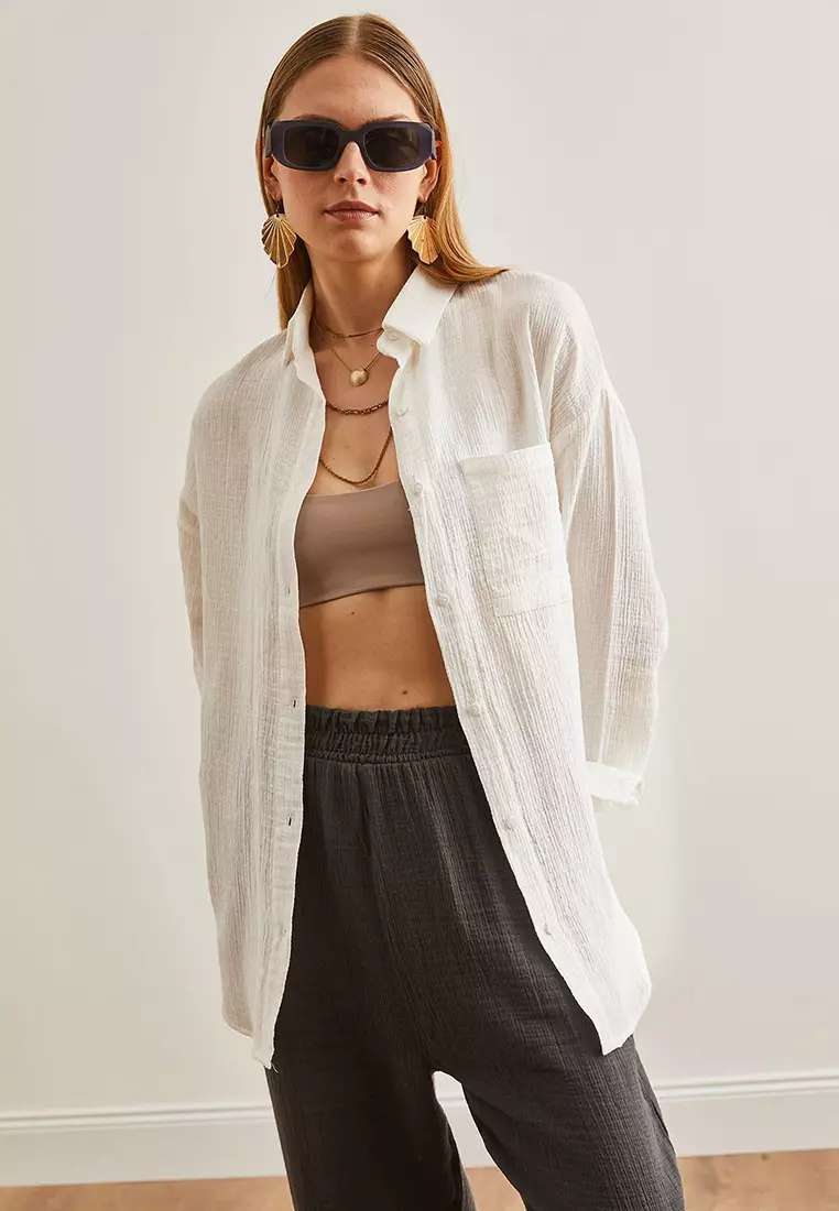 Buy Olalook Basic Oversized Muslin Shirt 2025 Online | ZALORA