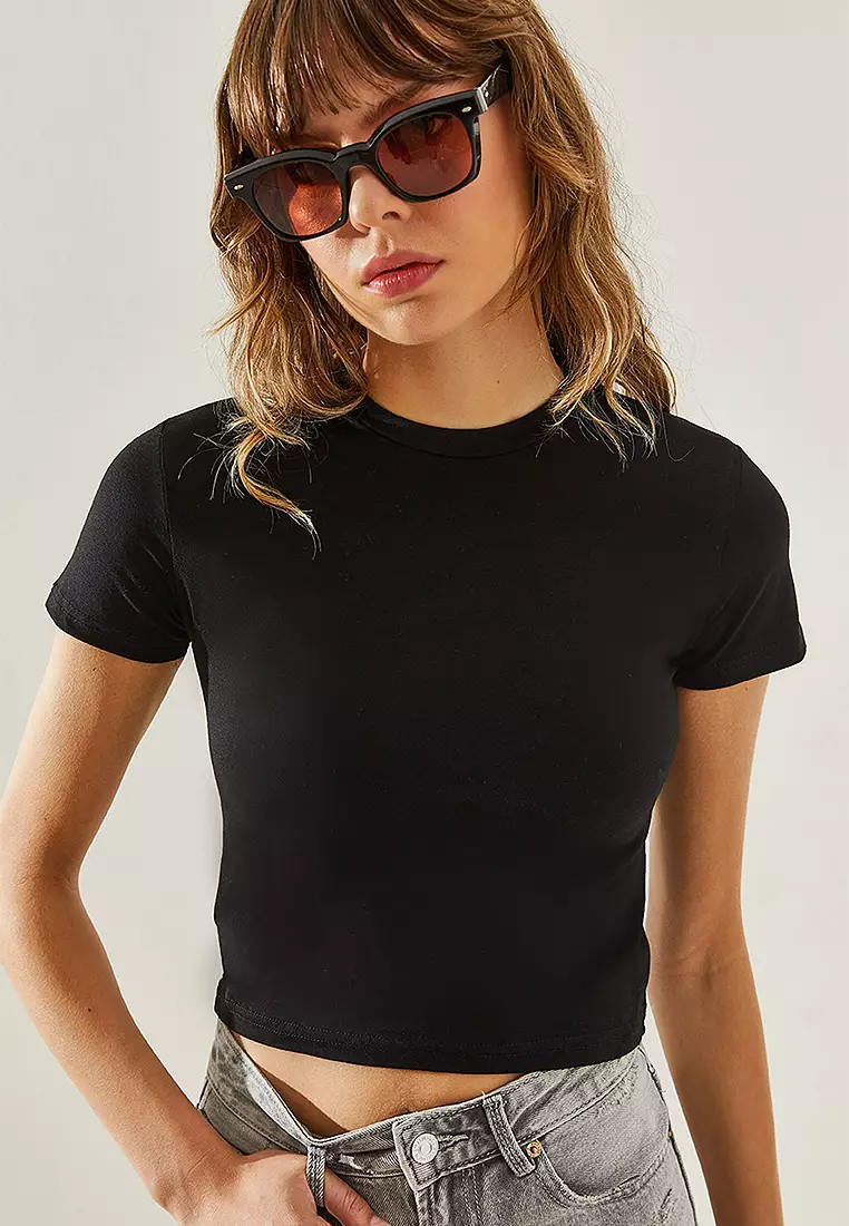Buy Bianco Lucci Crew Neck Basic Crop T-Shirt Online | ZALORA Malaysia