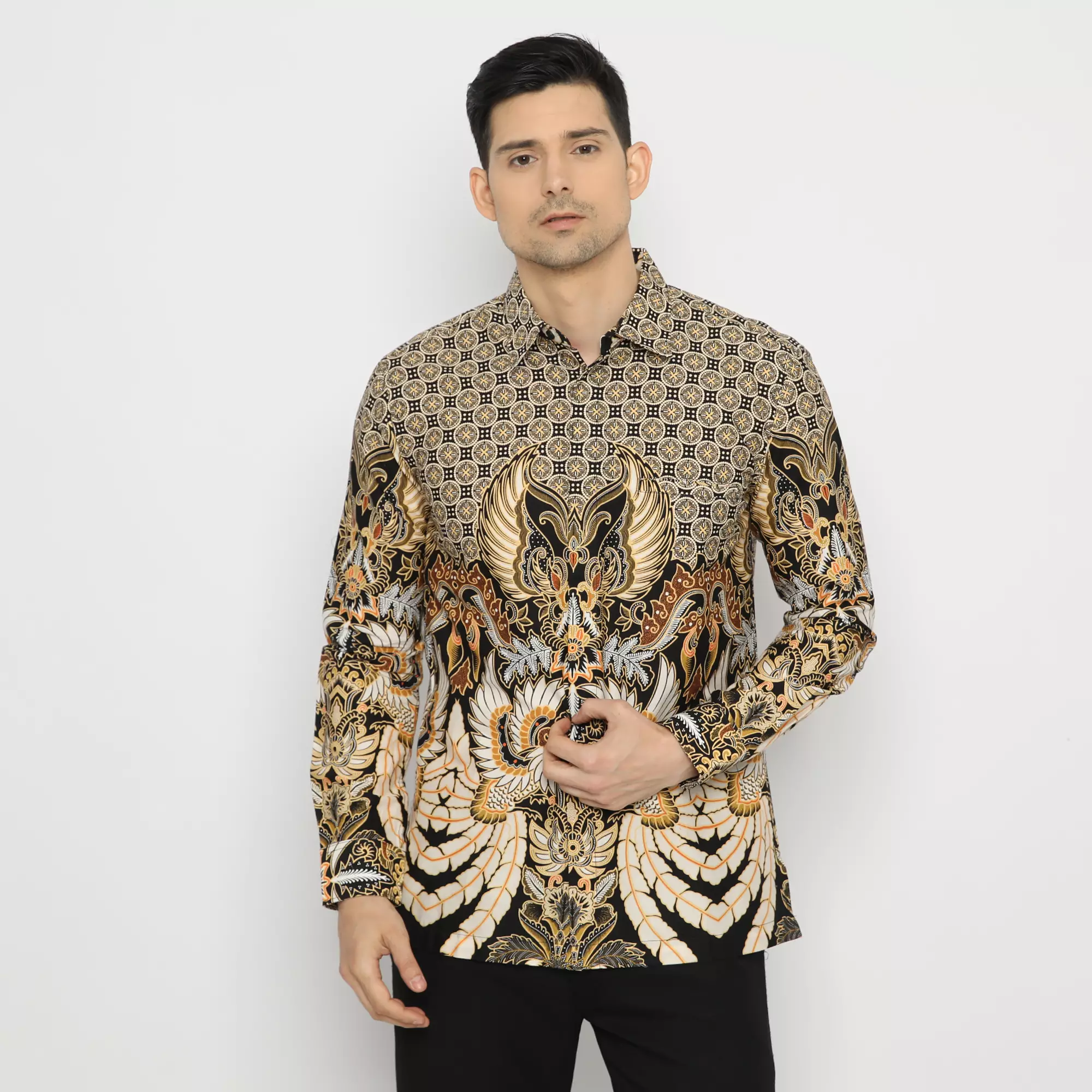 Jual Platini Platini Kemeja Batik Pria Lengan Panjang Katun Hitam ...