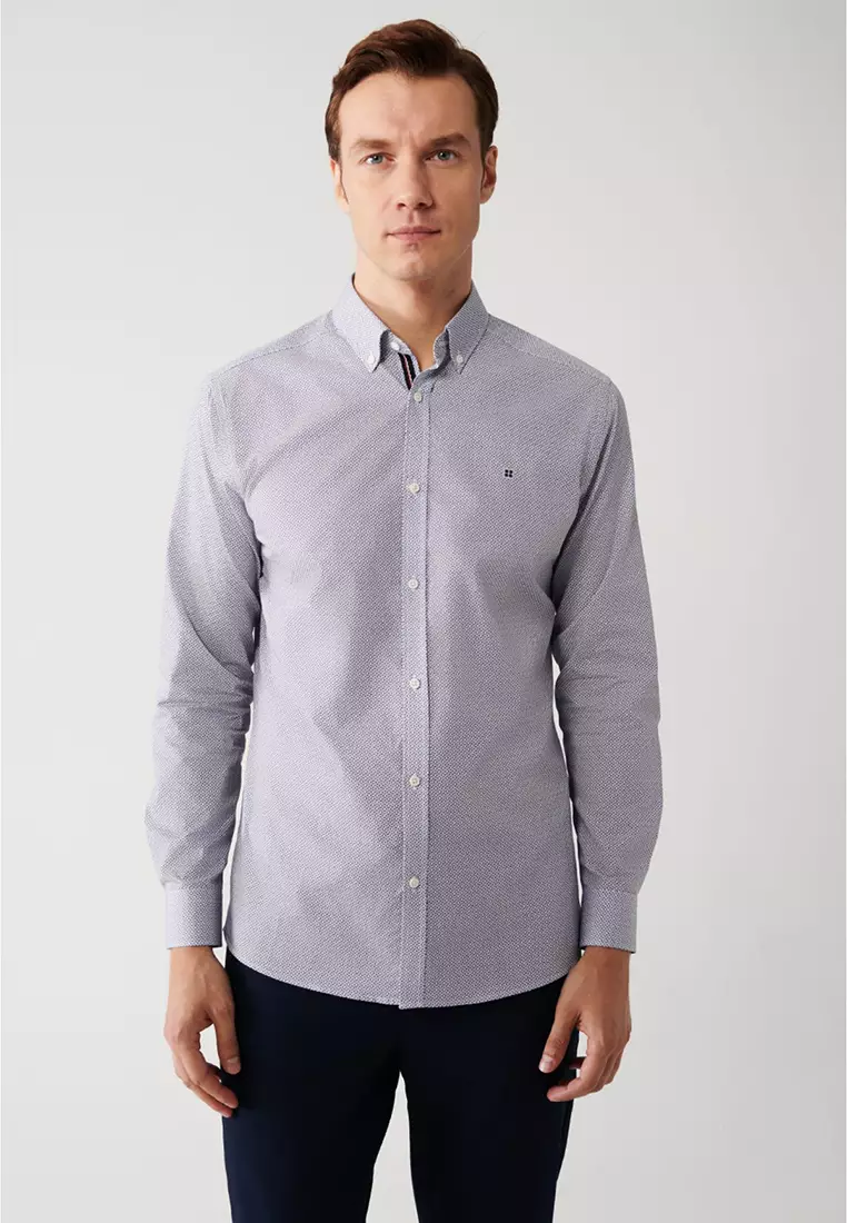 Jual Avva Men's Blue 100% Cotton Easy Iron Patterned Stripe Detailed ...