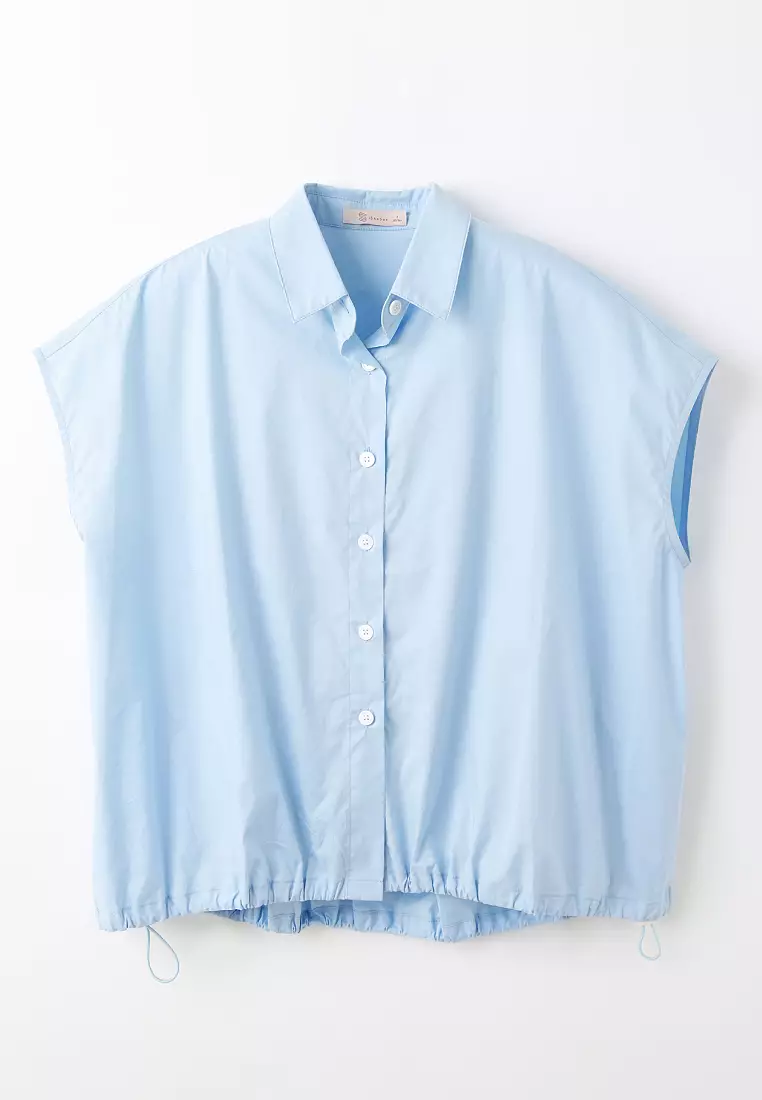 Buy OBSTYLE Casual Plain Button-Front Gathered Back Sleeveless Shirt ...