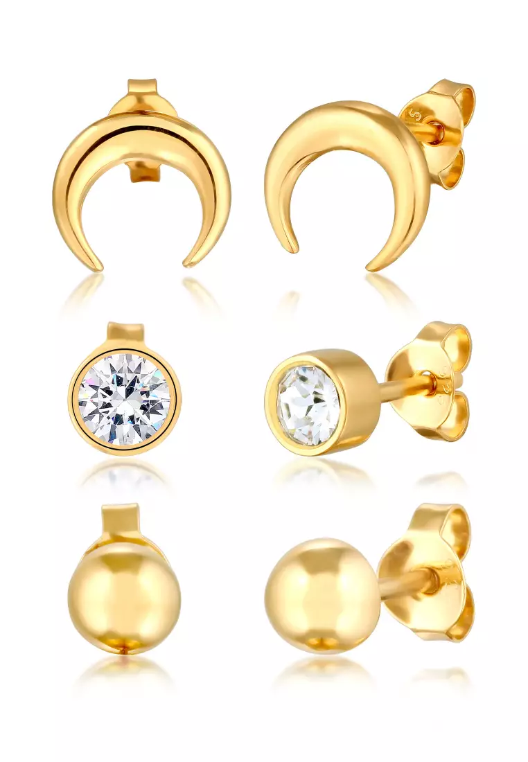Buy ELLI GERMANY Swarovski® Crystal Moon Earring Set – Gold-Plated ...