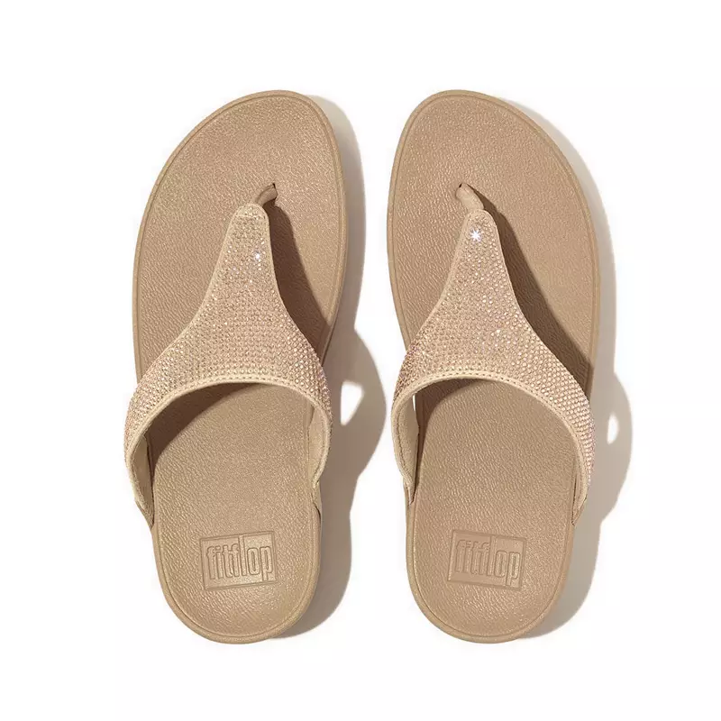 Jual FitFlop Fitflop Lulu Women's Crystal Embellished Toe-Post Sandals - Latte Beige Original ...