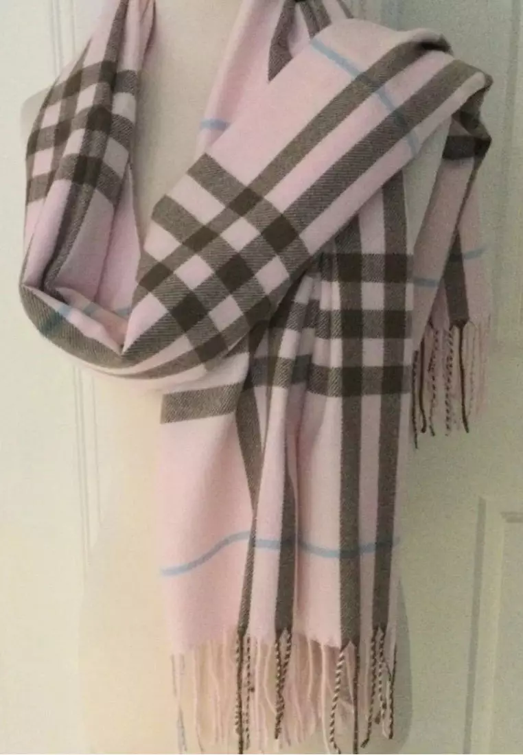 Jual San Marco Checkered Cashmere Shawl Mustard Syal Wanita Blush Pink ...