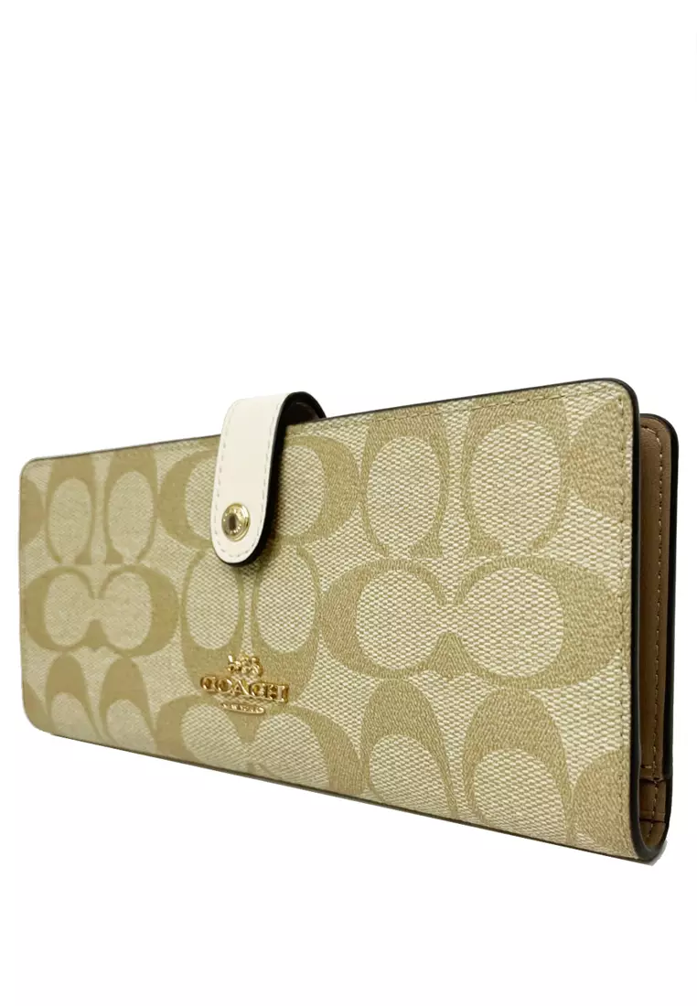 Buy Coach Slim Wallet In Signature Canvas - Brown/White 2025 Online ...