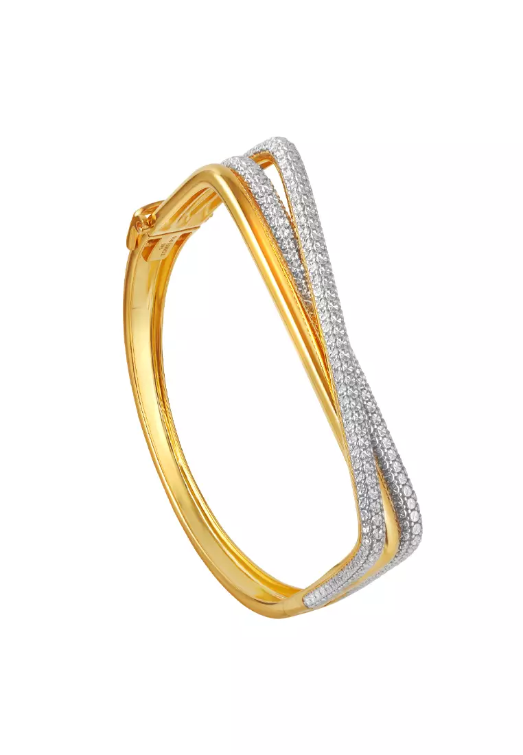 TOMEI TOMEI Diamond Cut Collection Intersecting Bangle, Yellow Gold 916 ...