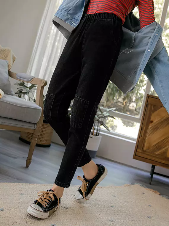 Buy OBSTYLE High-cotton Denim Patchwork Waist Elastic Harem Long Pants [BA6409] 2025 Online | ZALORA