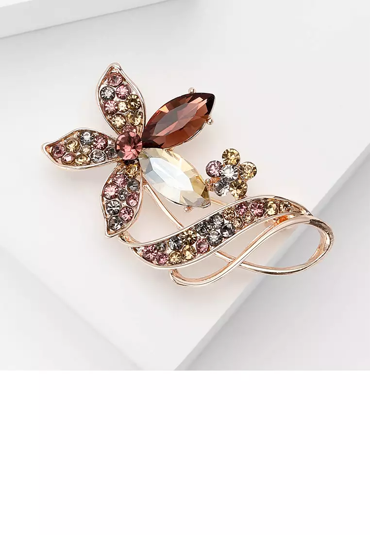 Buy Glamorousky Fashion Bright Plated Gold Flower Brooch with Colored ...