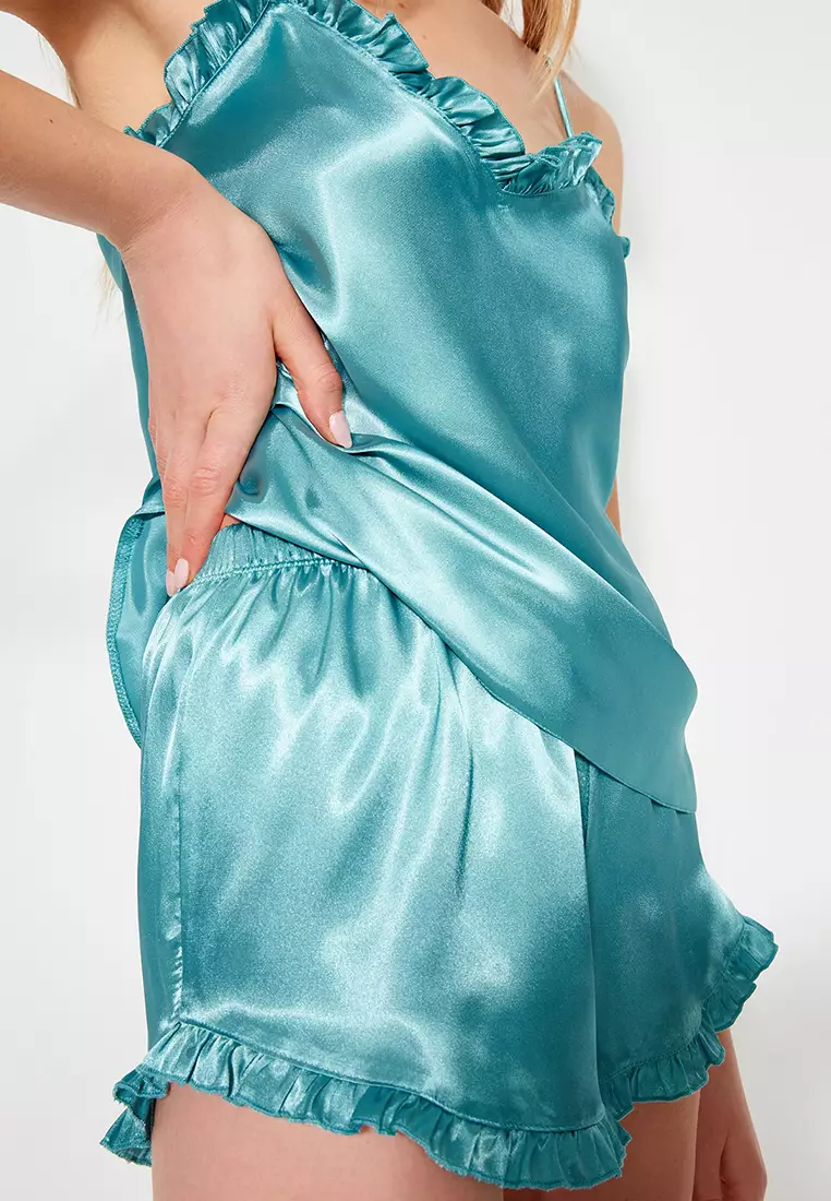Buy Trendyol Ruffles Satin Pajamas Set 2025 Online | ZALORA Philippines