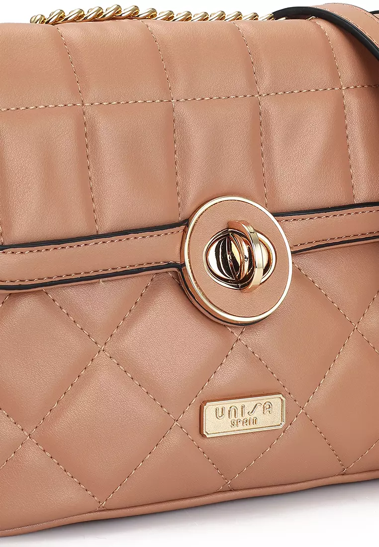 Jual Unisa Quilted Metal Chain Sling Bag With Turn Lock Original 2024 ...