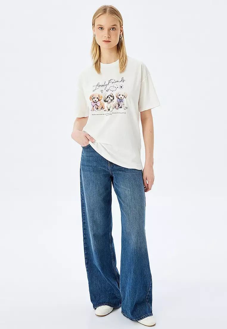 KOTON Dog Printed Slogan Crew Neck Short Sleeve T-Shirt 2025 | Buy ...